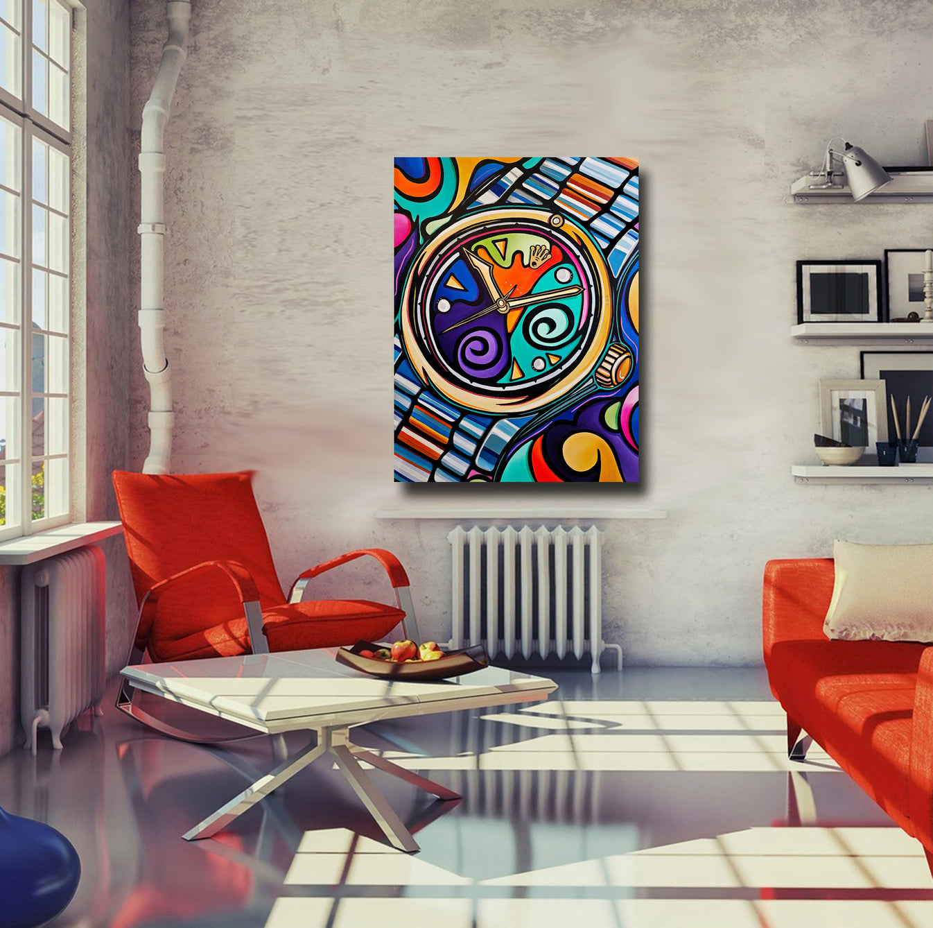 Abstract art original colorful cubist collage watch painting - Swiss M ...
